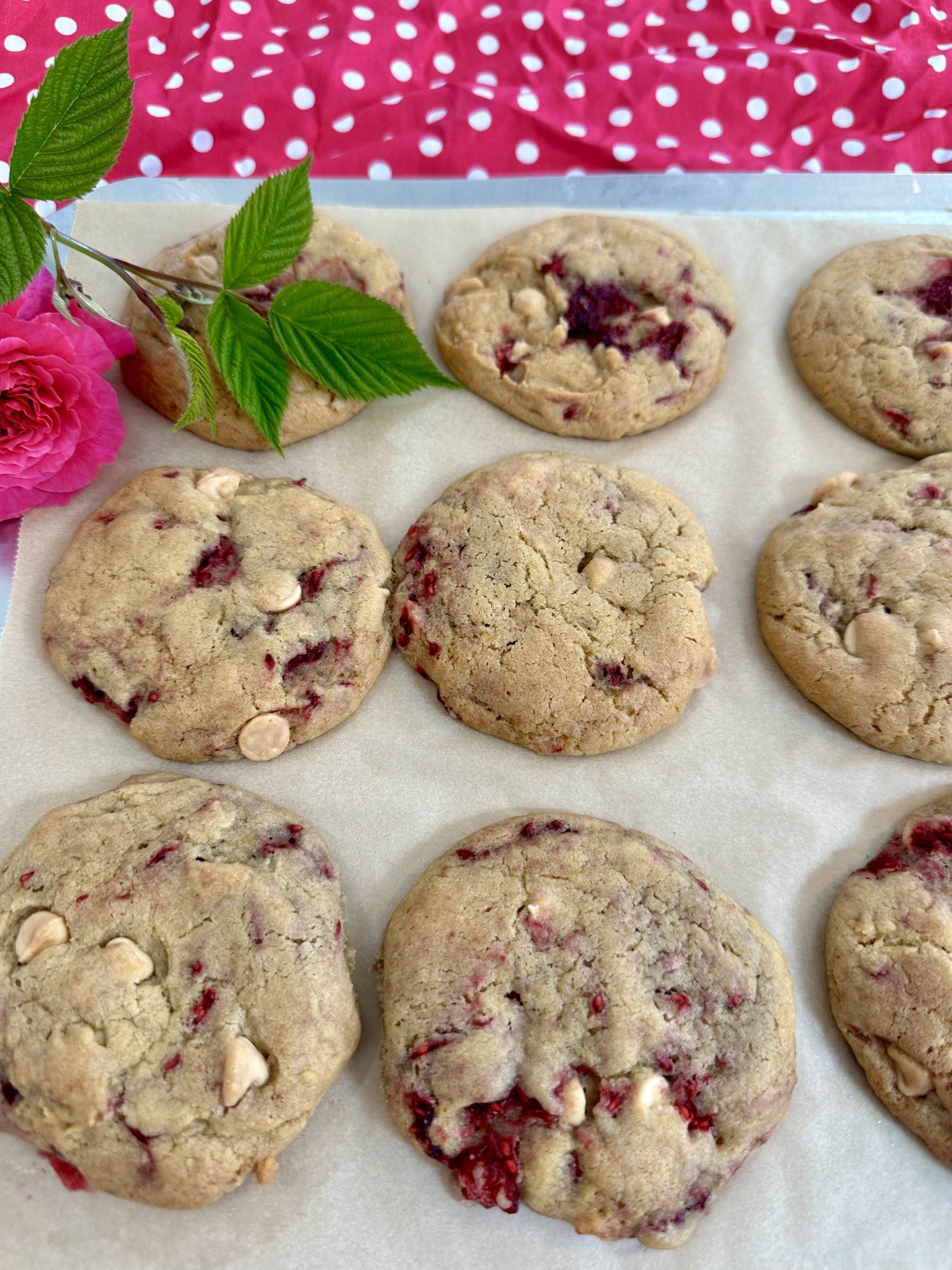 Raspberry and White Chocolate Cookies – Tangleby Gardens